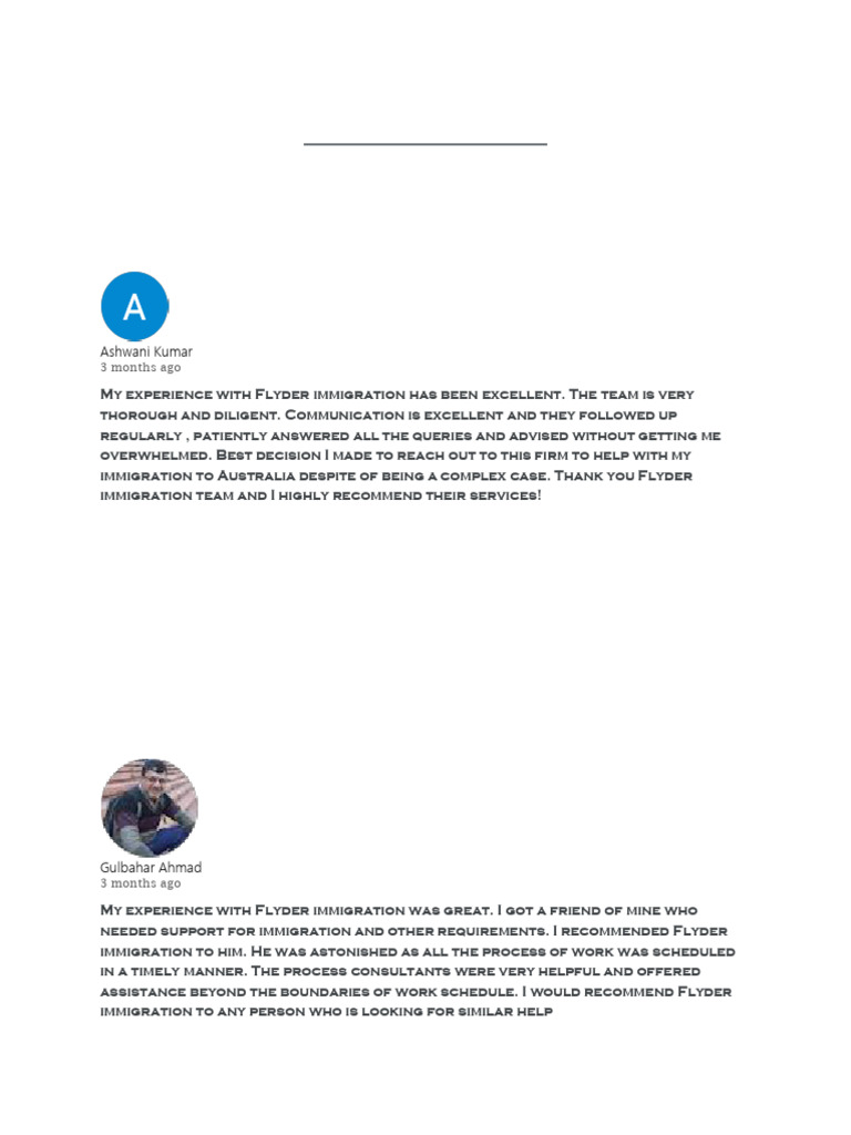 Flyder Immigration Client Testimonials | PDF