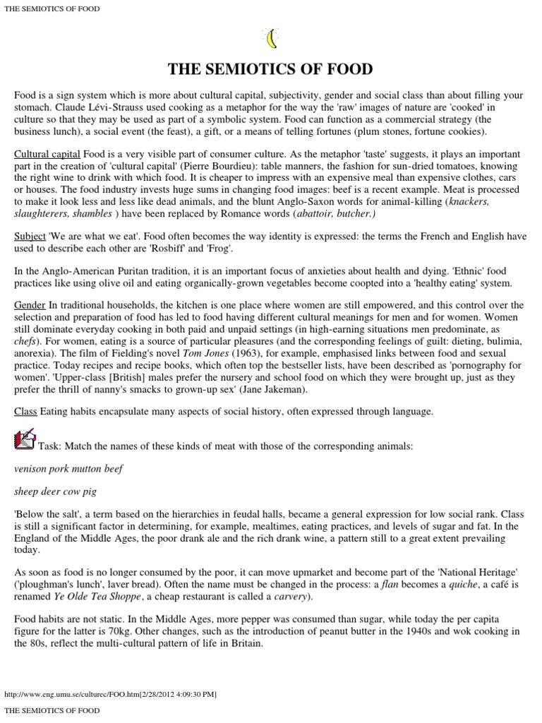 The Semiotics of Food | PDF | Pub | Foods