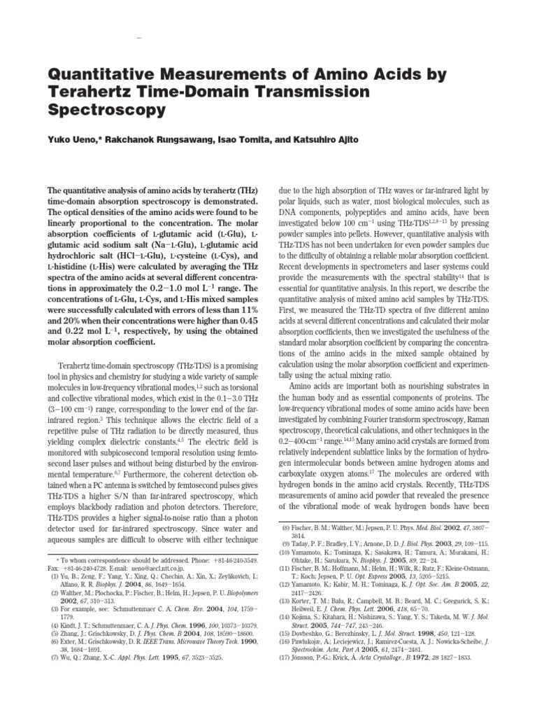Quantitative Measurements of Amino Acids by Terahertz Time-Domain Transmission Spectros | PDF ...