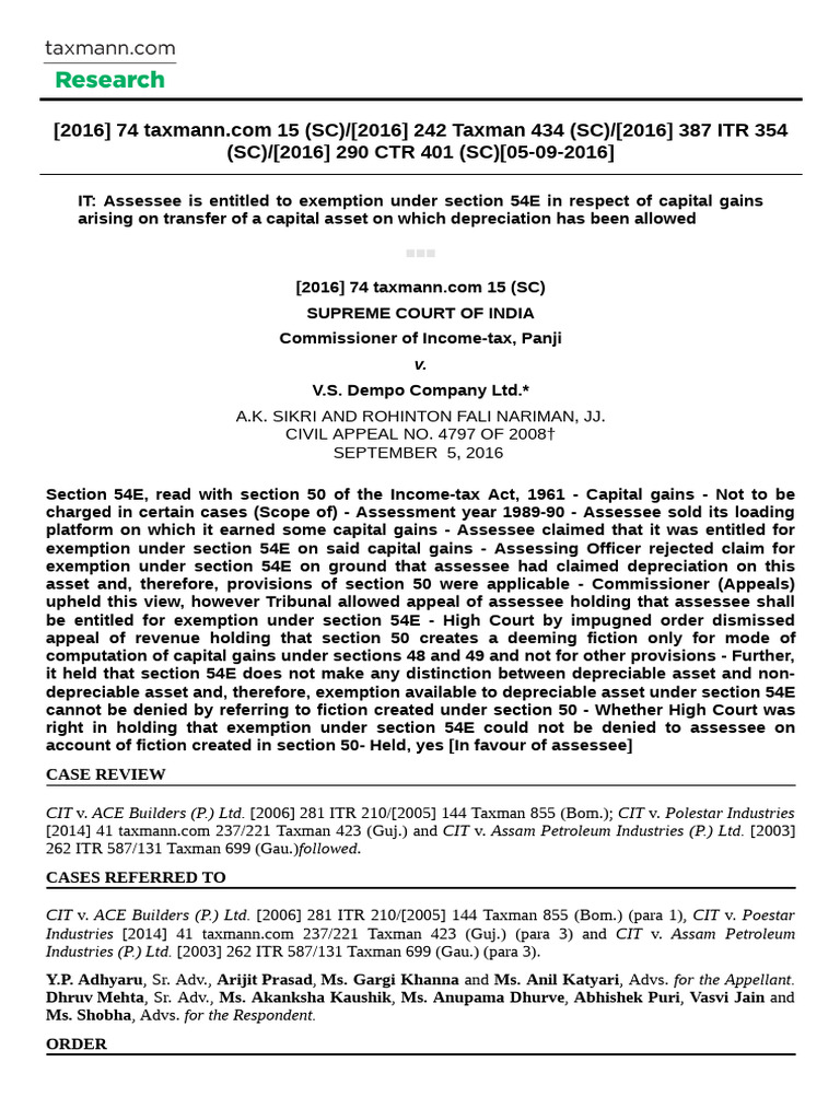 Supreme Court Ruling on Section 54E Exemption | PDF | Taxes | Justice