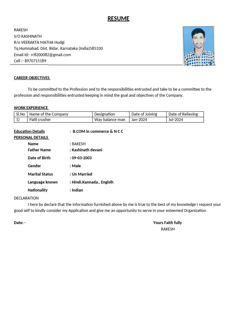 Rakesh's Resume for Employment | PDF