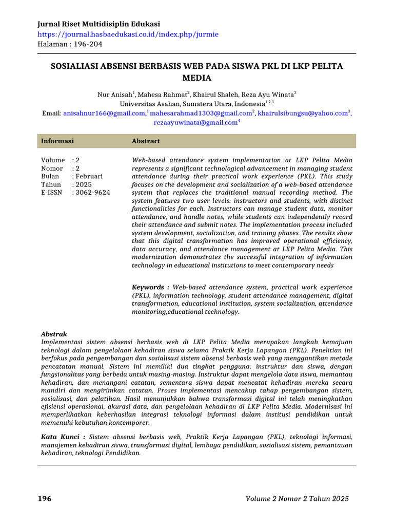 Sosialiasi Absensi Berbasis Web Pada Siswa PKL Di LKP Pelita Media | PDF