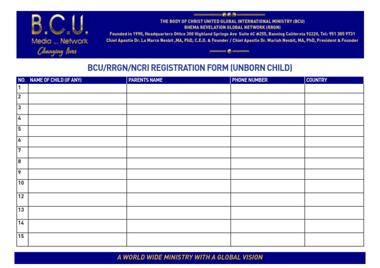 Bcu Simple Registration Form Unborn Children | PDF