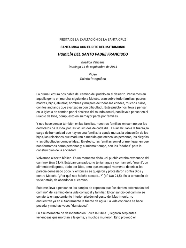Santa Misa Con El Rito Del Matrimonio (14 de Septiembre de 2014 ...