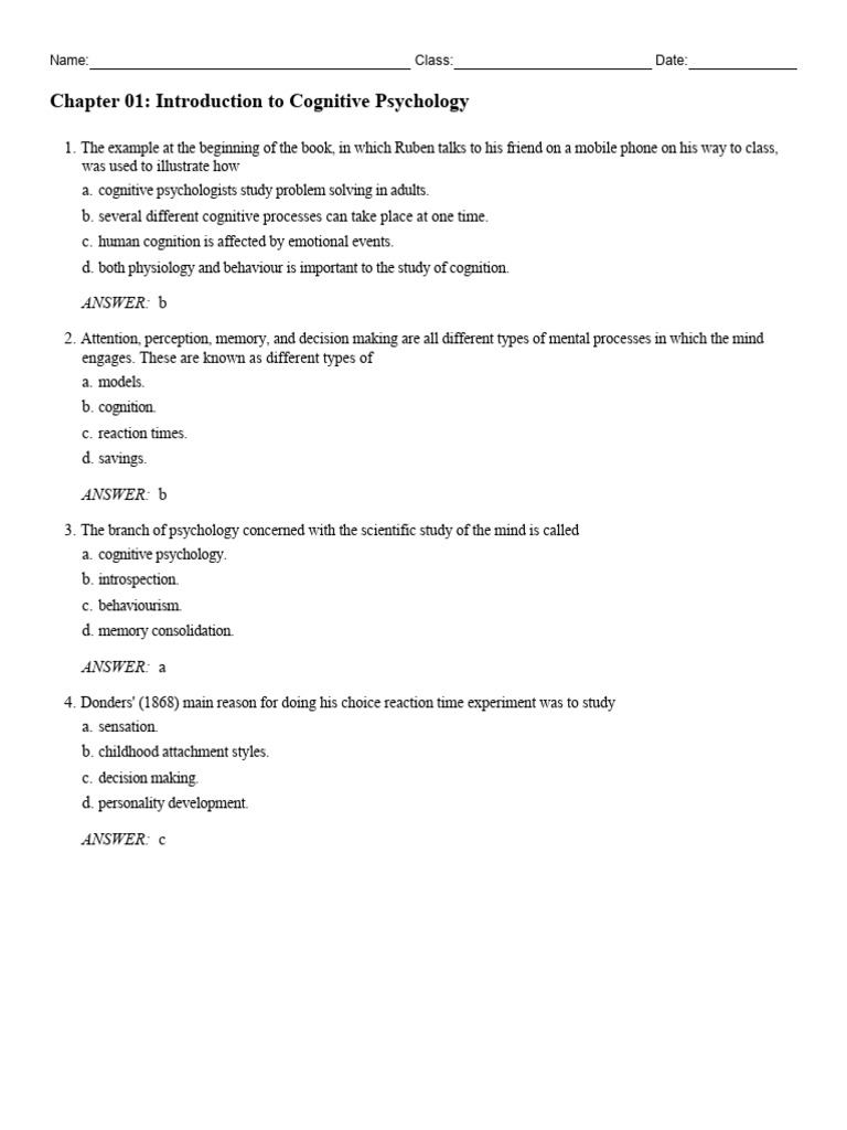 Chapter 01 Introduction To Cognitive Psychology | PDF | Mental ...