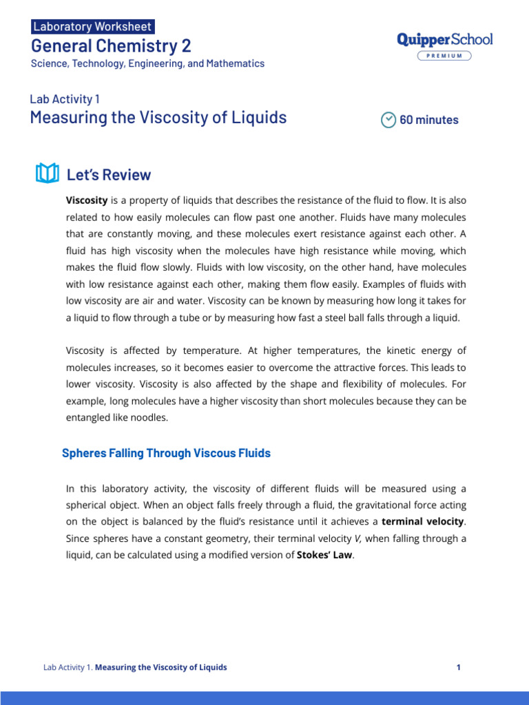Measuring Liquid Viscosity Lab Guide | PDF | Viscosity | Drag (Physics)
