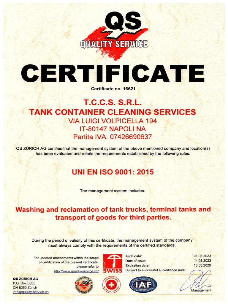 Tank Cleaning Services Certification | PDF