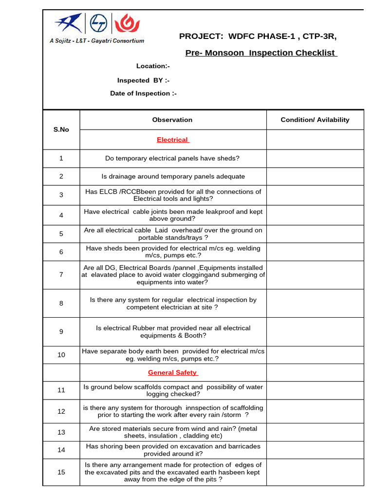 Pre Monsoon Checklist | PDF | Drainage