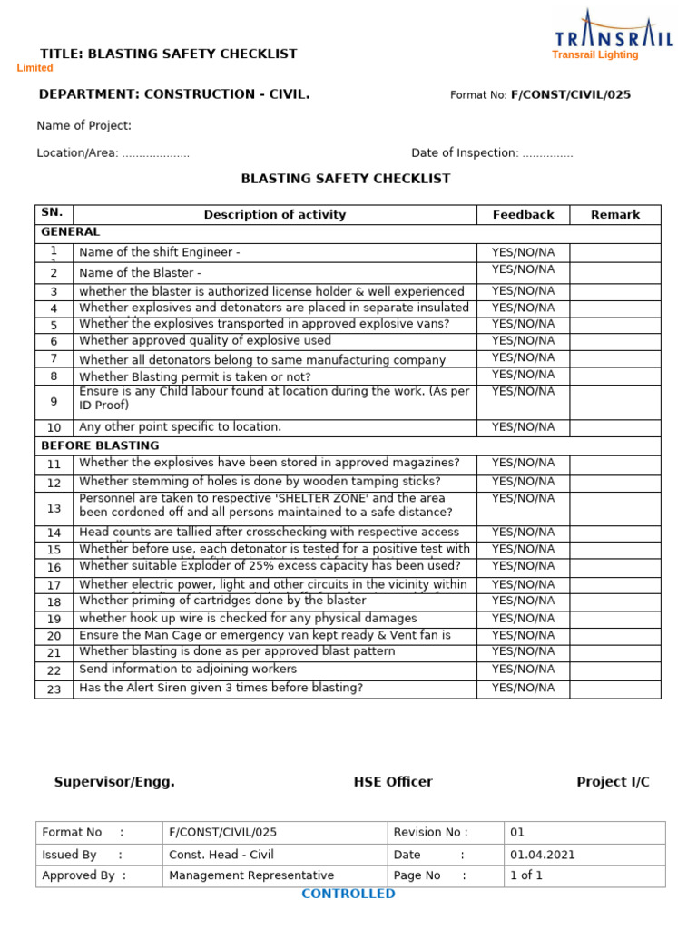Blasting Checklist | PDF