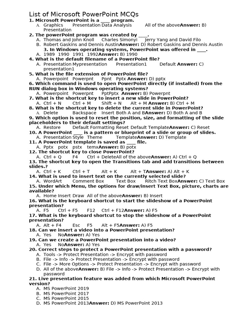 PowerPoint MCQs for IT Students | PDF | Microsoft Power Point ...