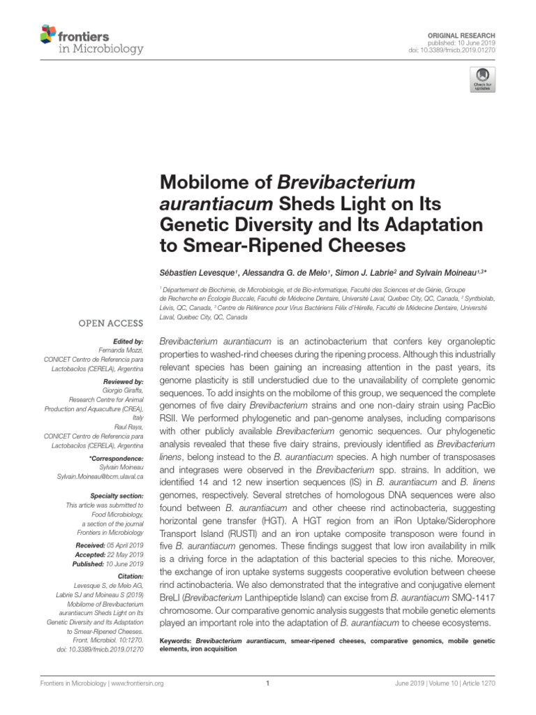 2019 - Mobilome of Brevibacterium Aurantiacum Sheds Light On Its ...