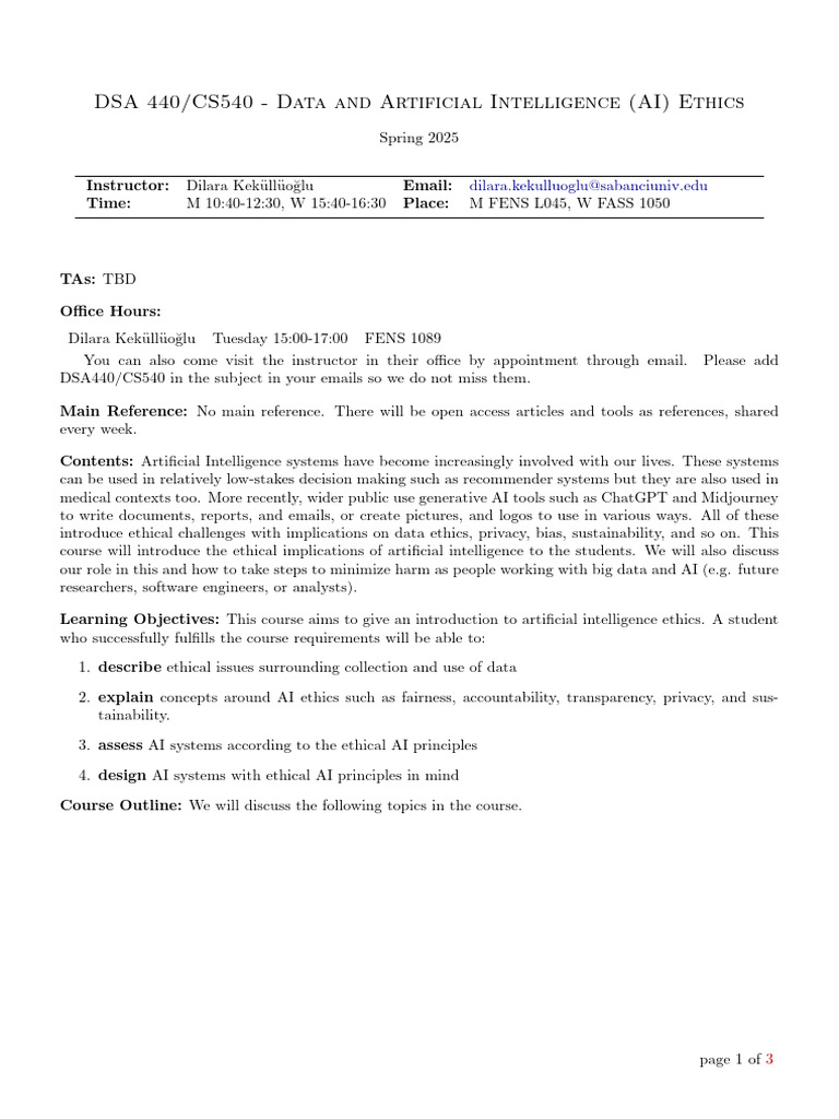 AI Ethics Course Syllabus Spring 2025 | PDF | Artificial Intelligence ...