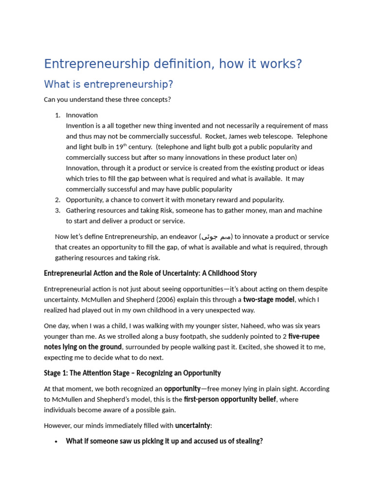 Lesson 1-McMullen and Shepherd Model | PDF | Entrepreneurship | Risk