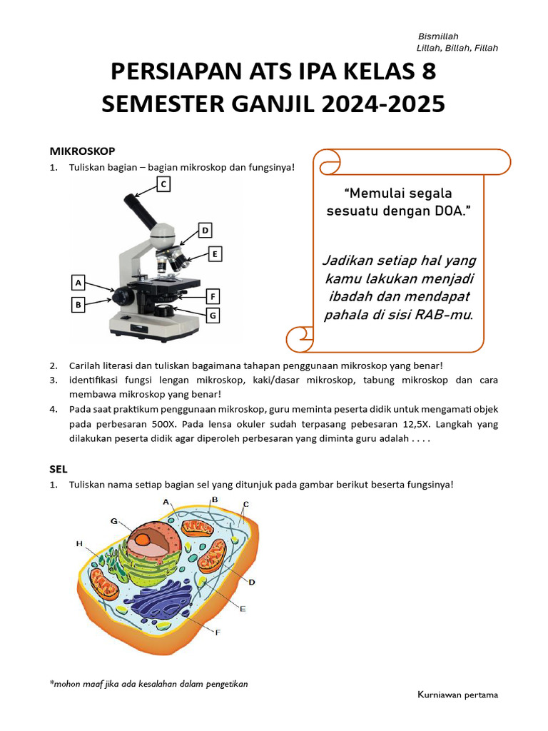 Persiapan Ats Ipa Kelas 8 Semester Ganjil 2024 | PDF