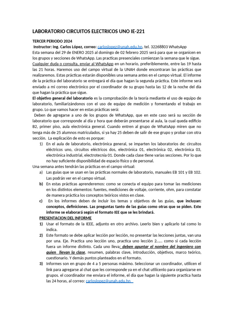 Presentacion Laboratorio Circuitos Electricos Uno Ie | PDF | Laboratorios
