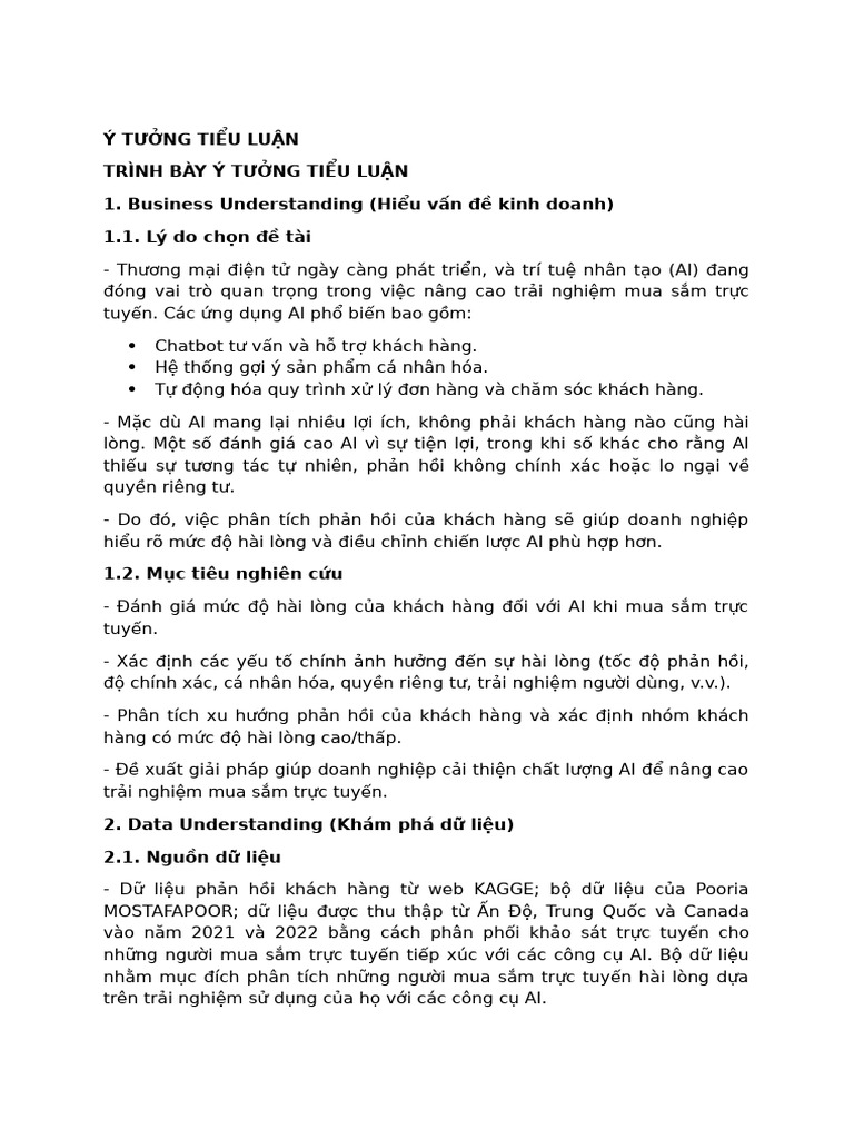 Ý TƯỞNG TIỂU LUẬN KHDL | PDF