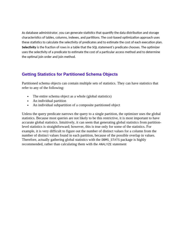 Meaning of Gather Schema Statistic | PDF