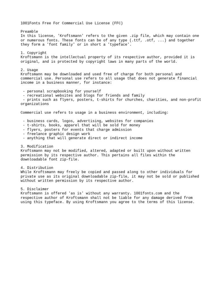 1001fonts Kroftsmann Eula | PDF