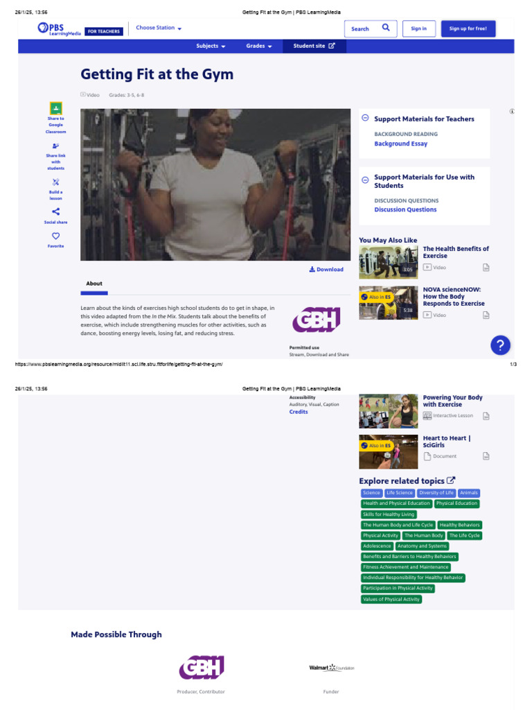 Getting Fit at The Gym - PBS LearningMedia | PDF | Physical Education ...