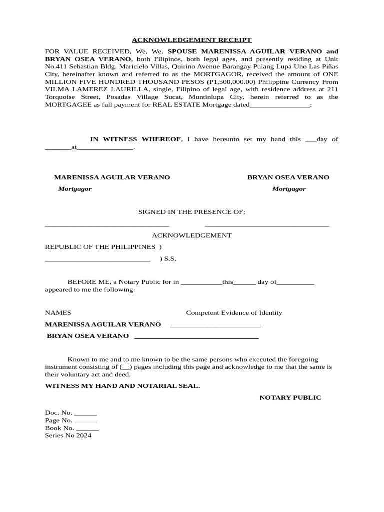 Acknowledgment Receipt for Mortgage Payment | PDF