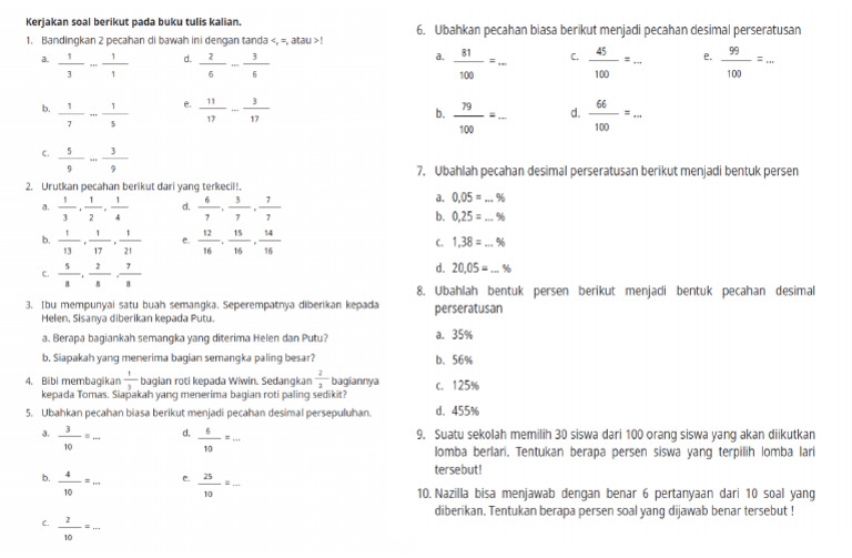 Uji Kompetensi Pecahan MTK | PDF