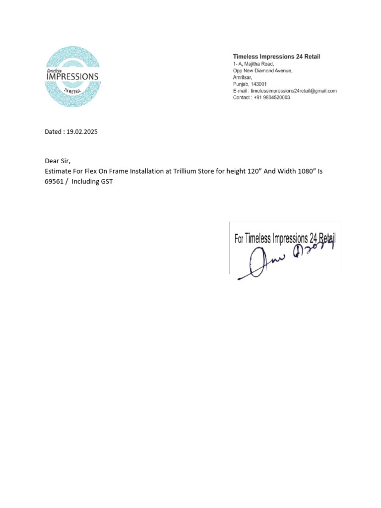 Trillium - Estimate Flex On Frame | PDF