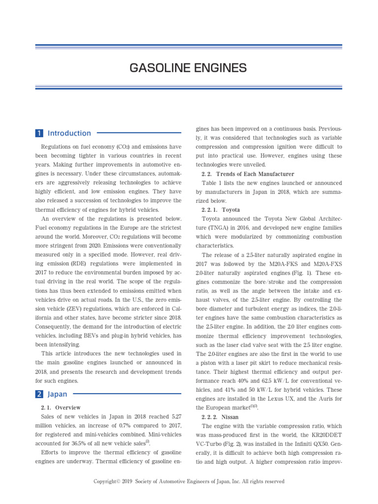 2018 Japan Gasoline Engine Innovations | PDF | Engines | Diesel Engine