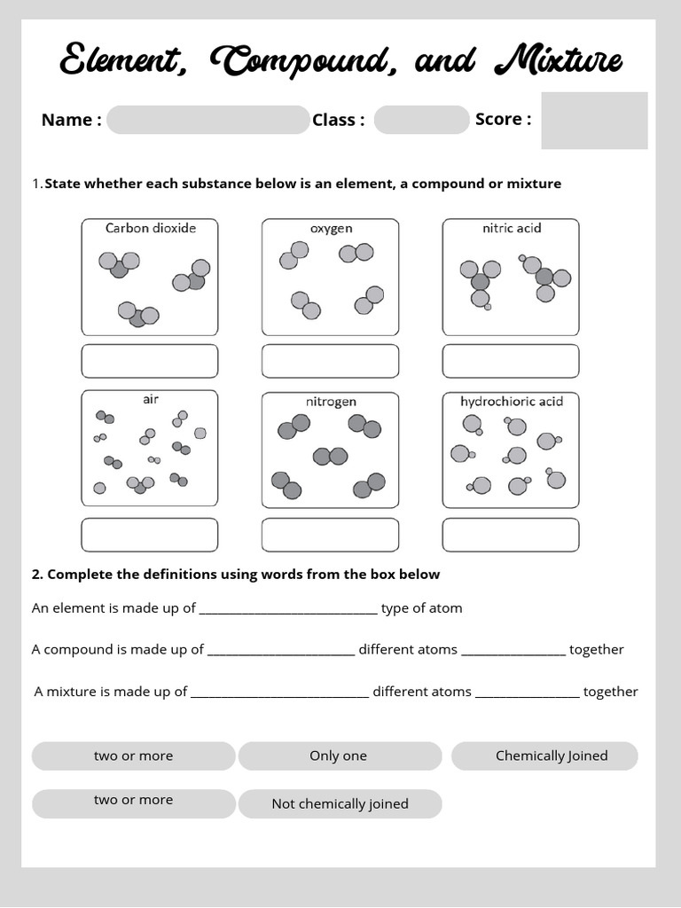Exercise Element, Compound, and Mixture | PDF