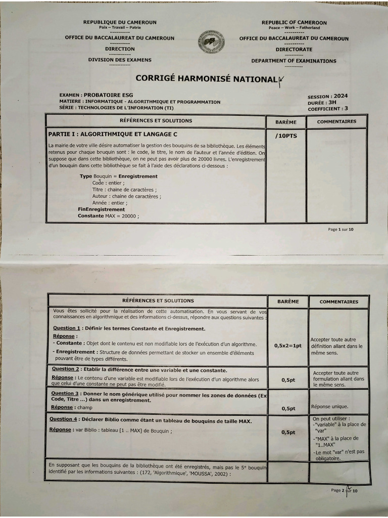 Prob TI - Corrigé Algo Et Programmation | PDF