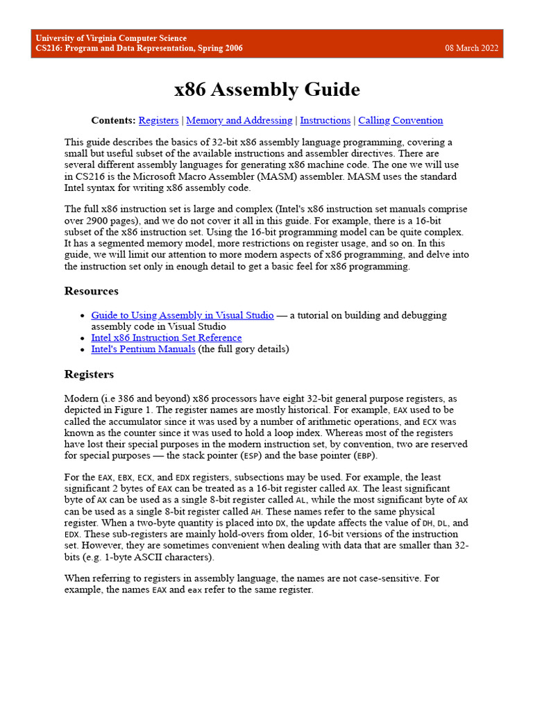 Guide To x86 Assembly | PDF | Assembly Language | Pointer (Computer Programming)