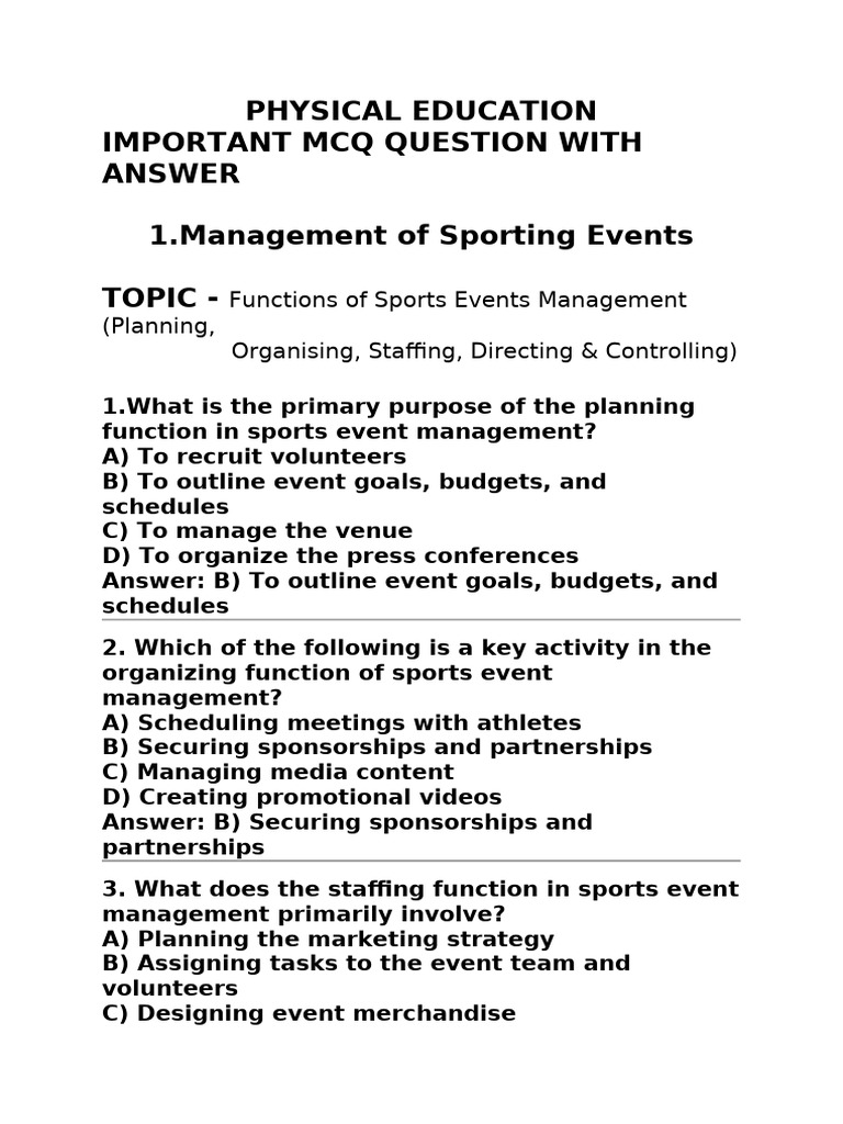 Physical Education MCQ Unit 1 | PDF | Tournament | Sports