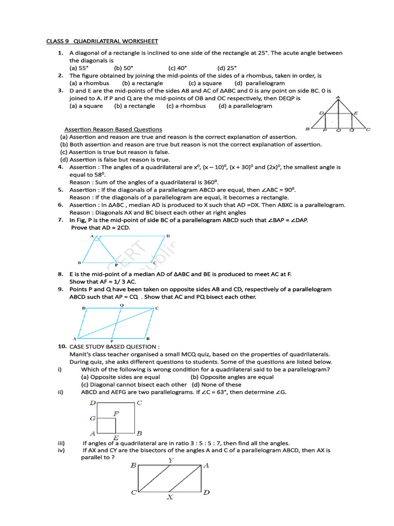 Class 9 Quadrilateral Worksheet | PDF | Rectangle | Geometry