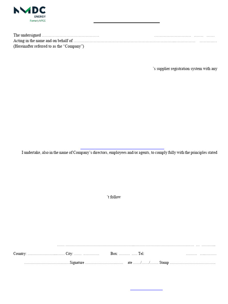 NMDC_Supplier_Declaration-Rev.2 | PDF | Private Law | Justice