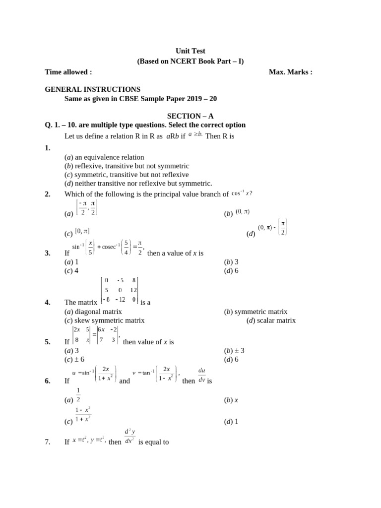 XII Maths NCERT Book Part - 1 | PDF | Matrix (Mathematics) | Length