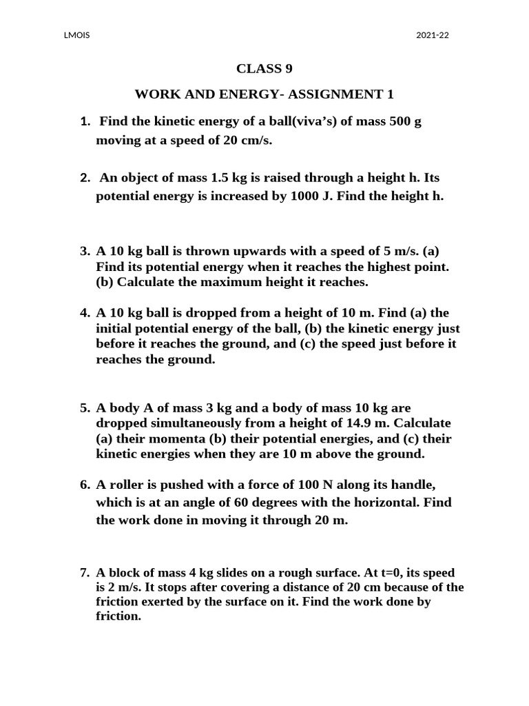 Work and Energy Questions | PDF