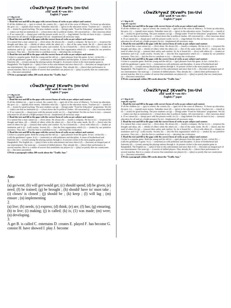 English 2nd Paper Right Form Off Verb | PDF