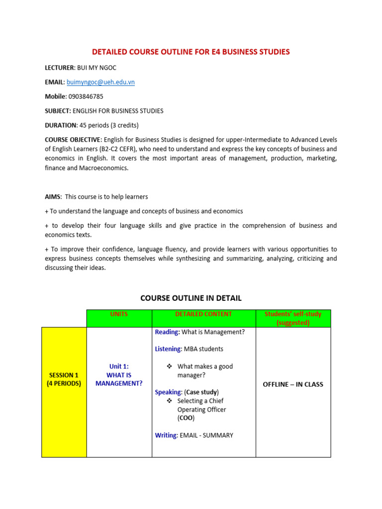 E4 Business Studies Course Outline | PDF | Business Cycle | Economies