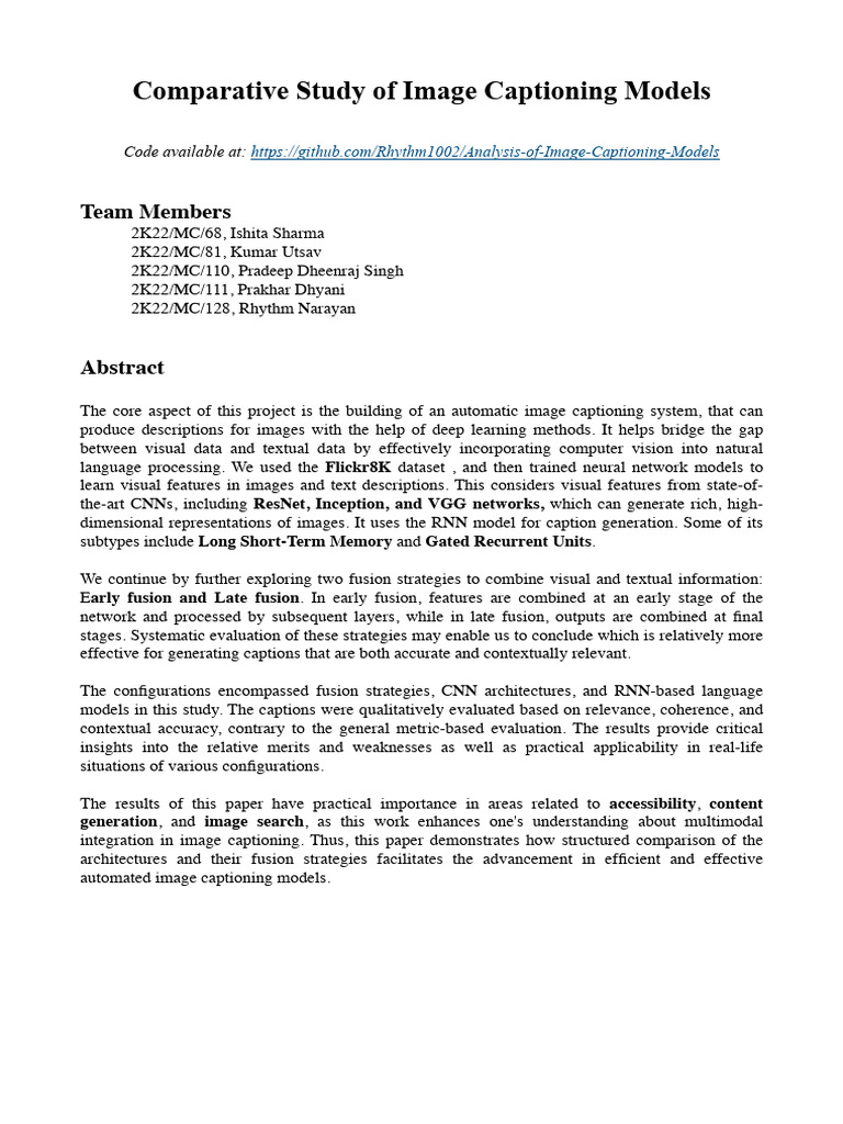 Project Report Image Captioning Models Prakhar Dhyani | PDF | Deep ...