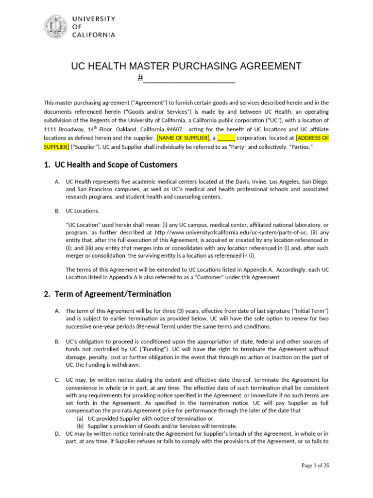AppendixA EP RFP UC Health Master Purchase Agreement | PDF | Indemnity | Employment
