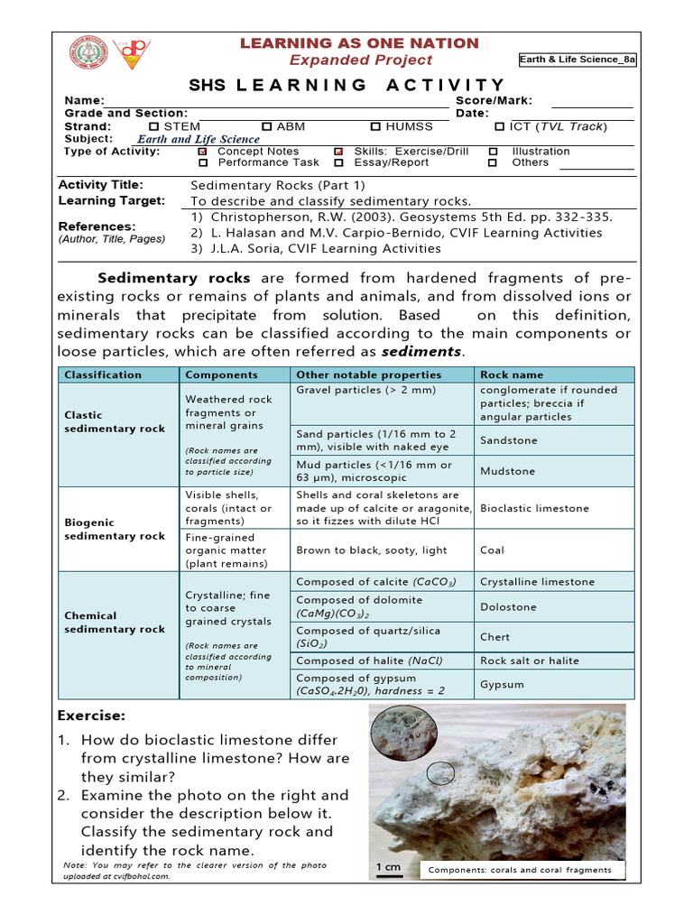 Earth & Life Science LAS 8a Sedimentary Rocks 1 - Rev | PDF ...