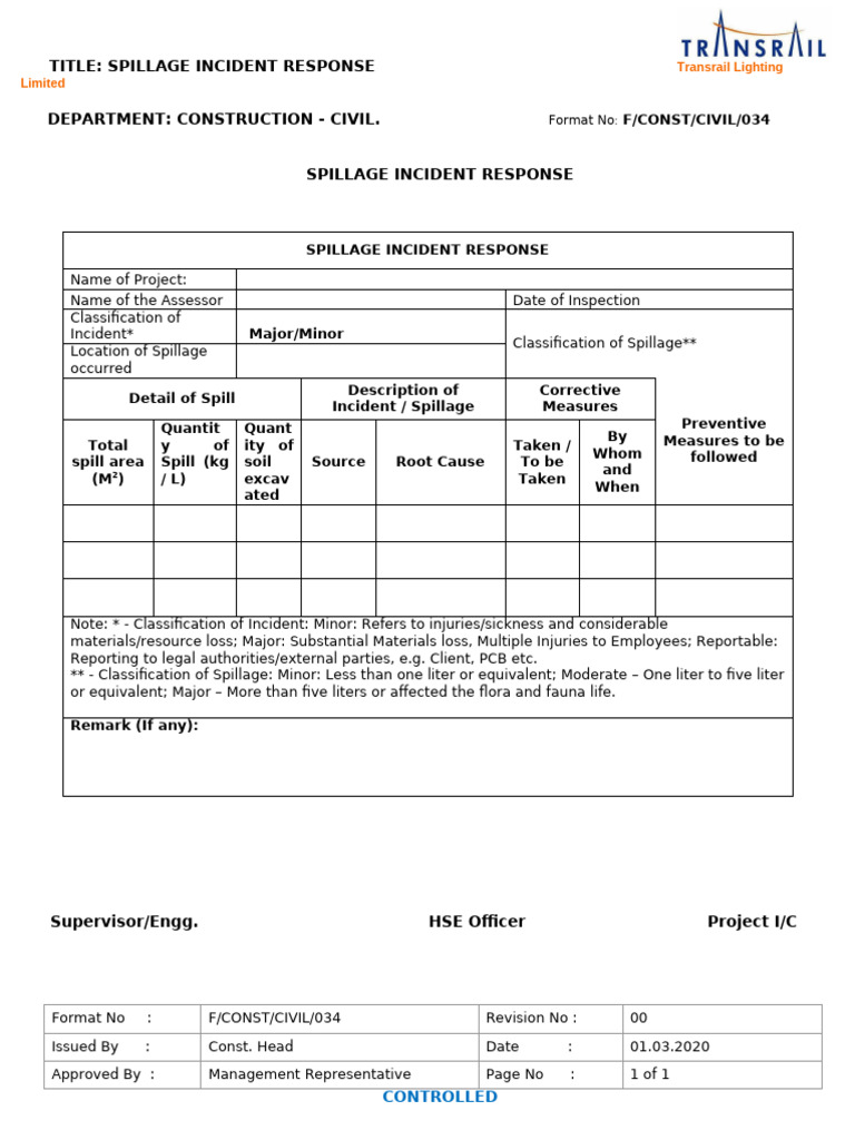 SPILLAGE INCIDENT RESPONSE | PDF | Earth Sciences