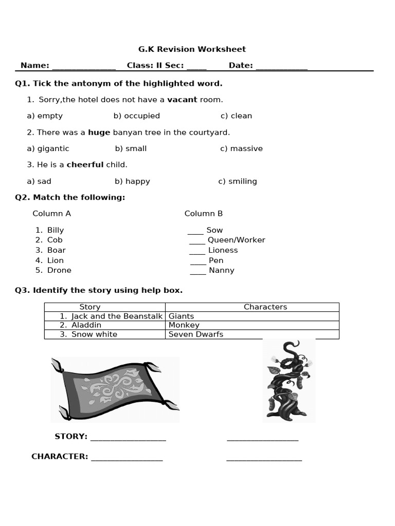 Class 2 G.K. Revision Worksheet | PDF