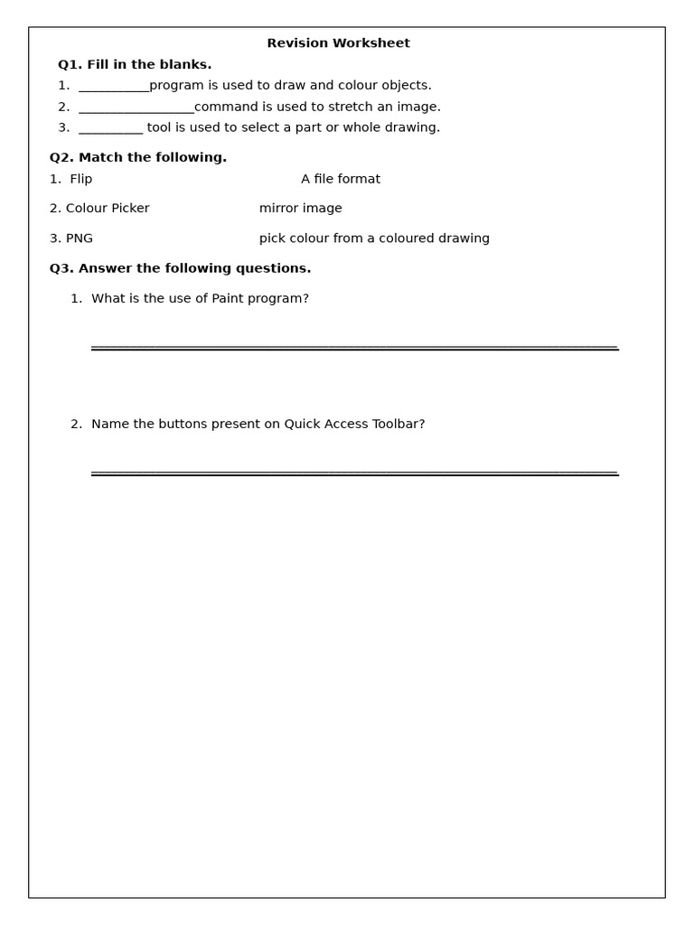 Paint Program Revision Worksheet | PDF