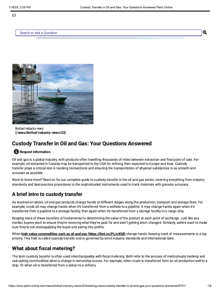 Custody Transfer in Oil & Gas Guide | PDF | Flow Measurement | Liquids