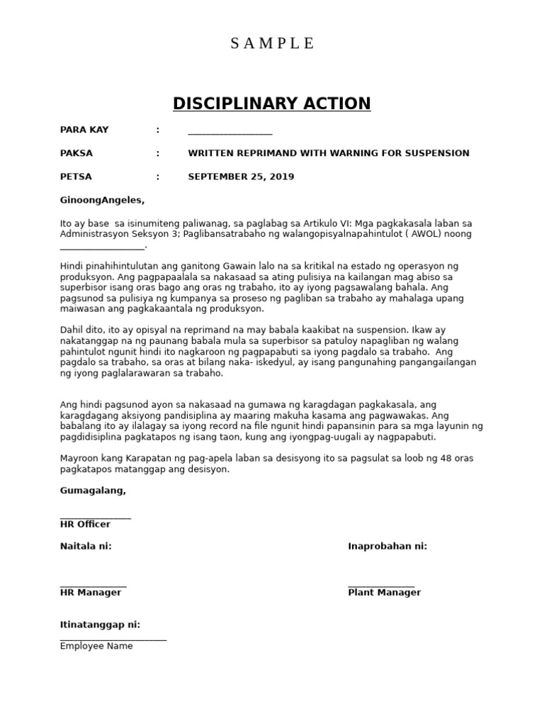 Written Reprimand With Warning | PDF
