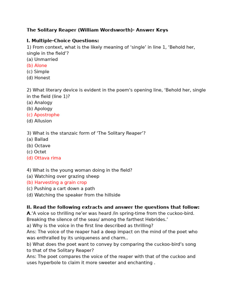 The Solitary Reaper 2 | PDF | Poetry