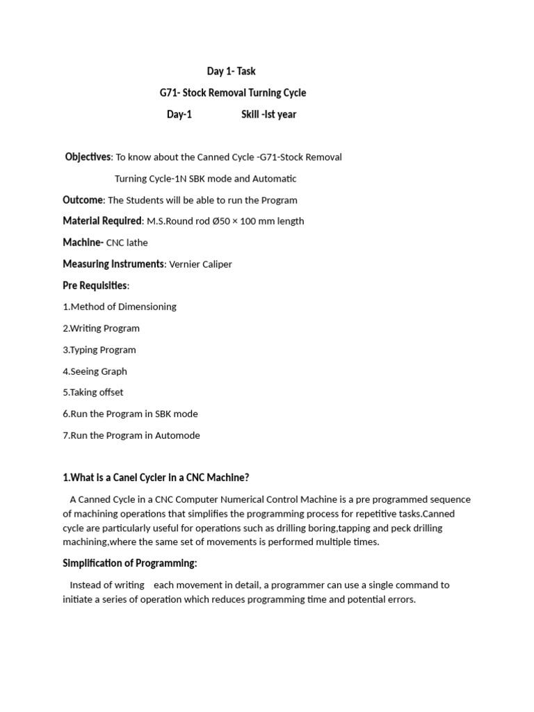 G71 Stock Removal Turning Cycle Guide | PDF | Numerical Control