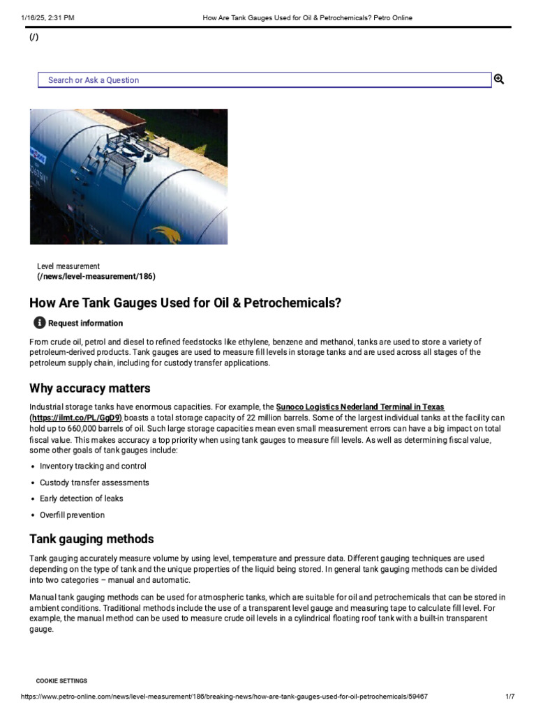 Tank Gauging in Oil & Petrochemicals | PDF | Petroleum | Flow Measurement