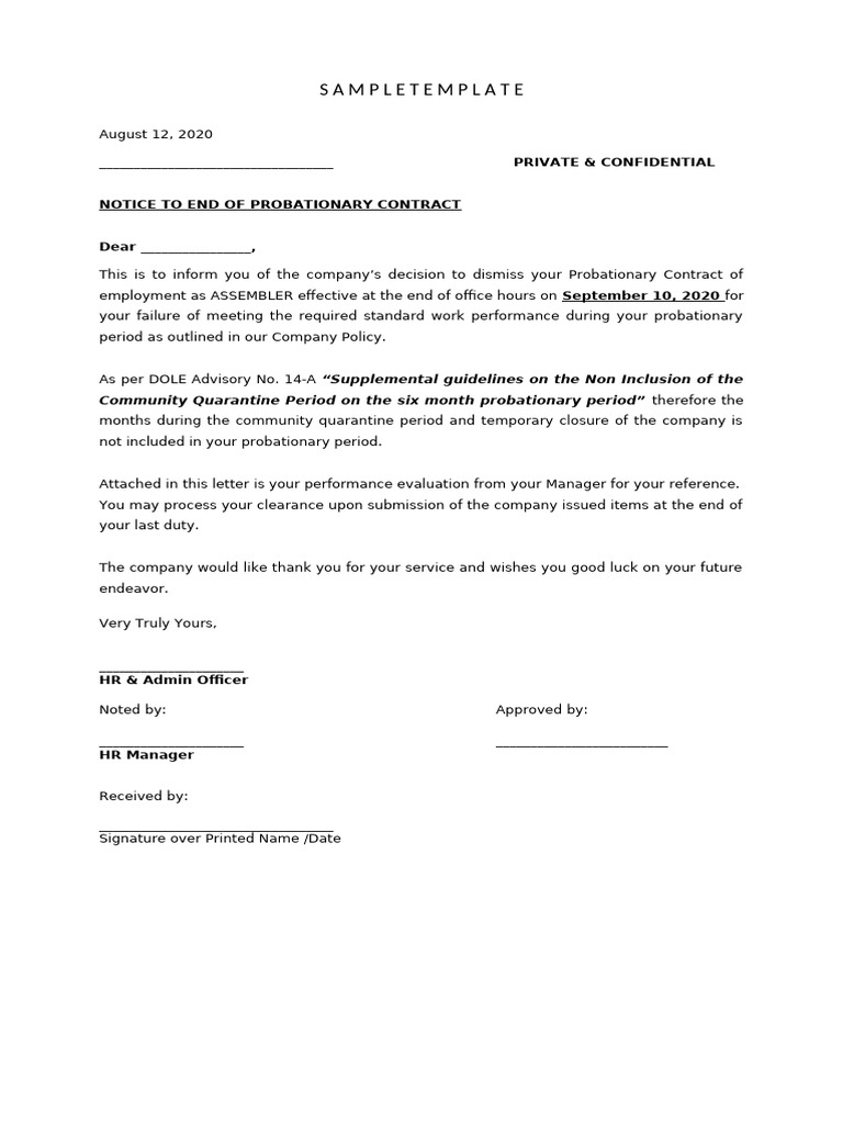 Notice of Probationary Contract Termination | PDF
