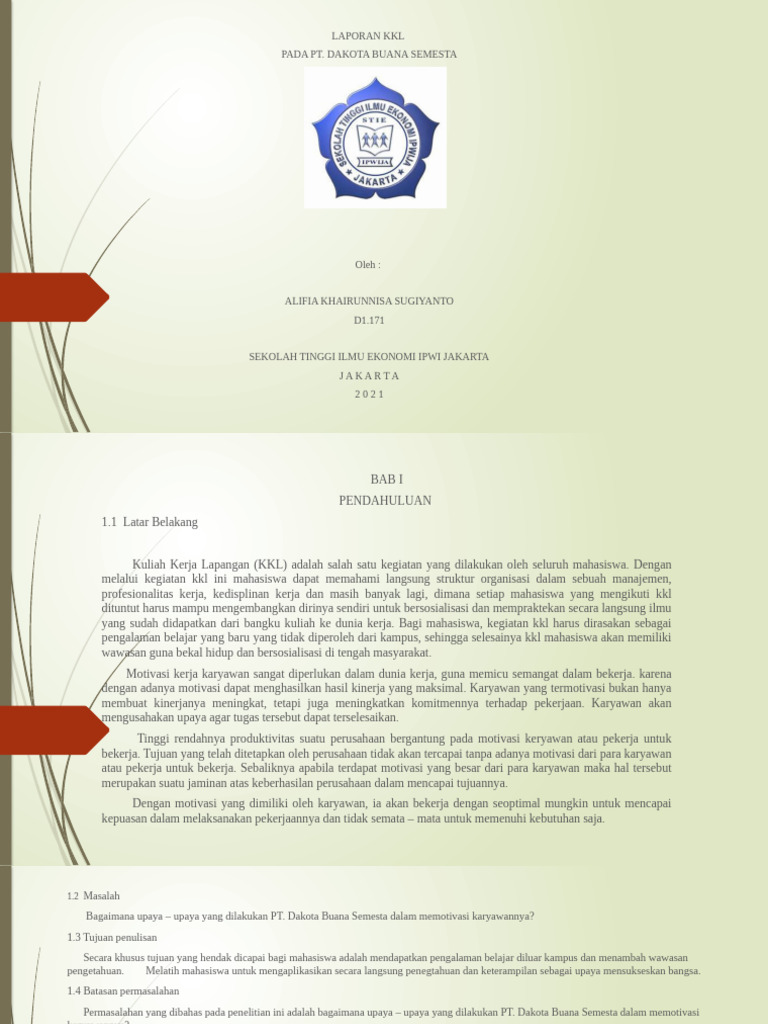 Laporan KKL Alifia | PDF